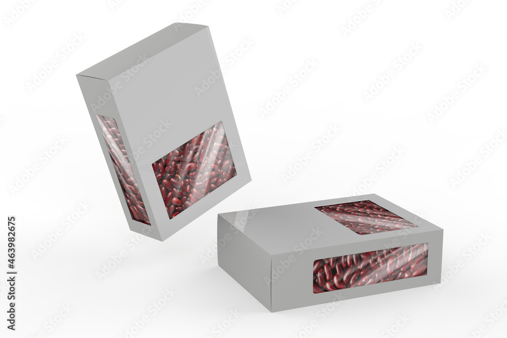 red kidney beans in a hard box isolated on white background. 3d ...