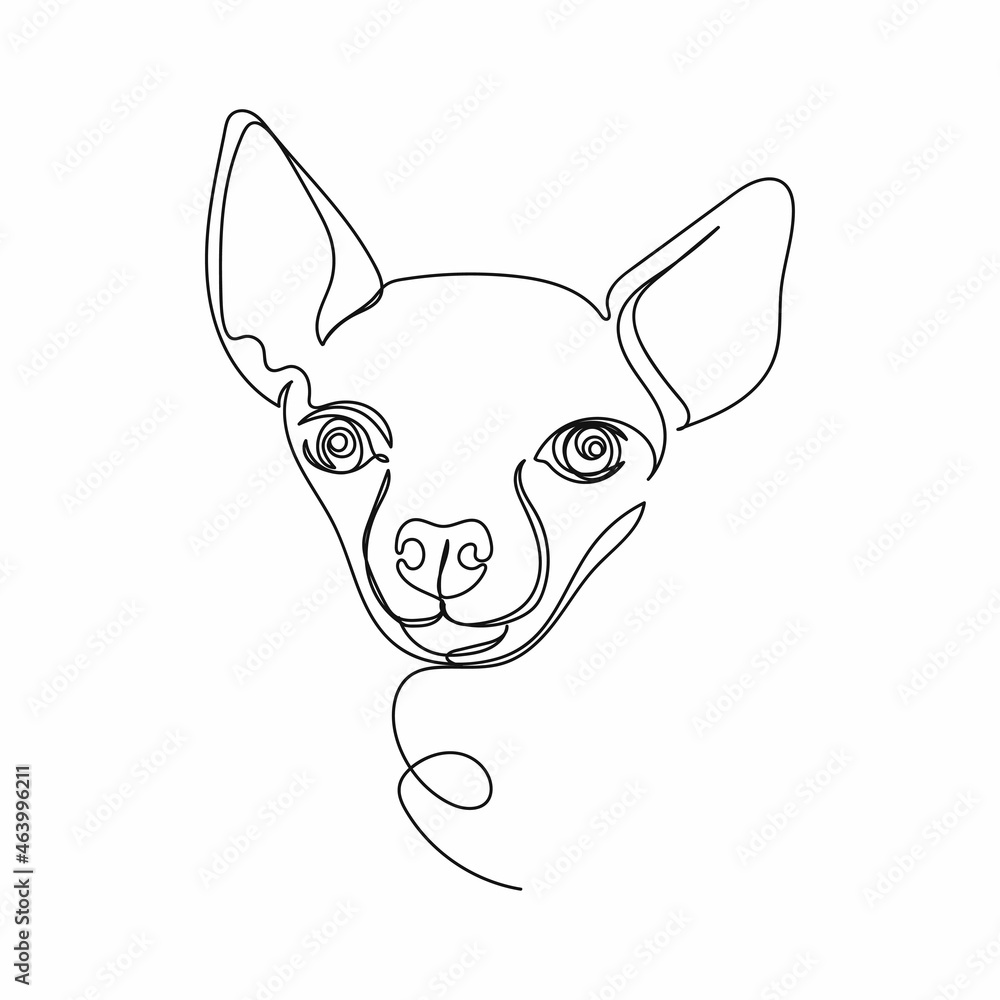 Vector continuous one single line drawing of chihuahua dog in ...