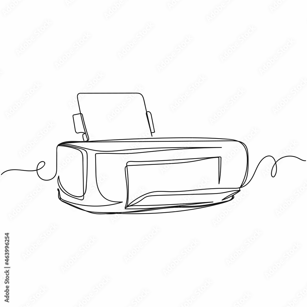 Vector continuous one single line drawing of laser printer in ...