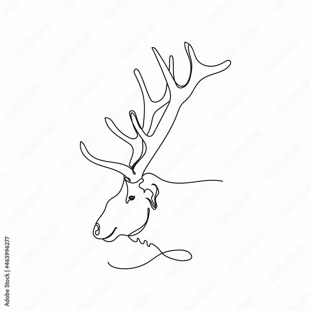 Vector continuous one single line drawing of profile elk head face ...