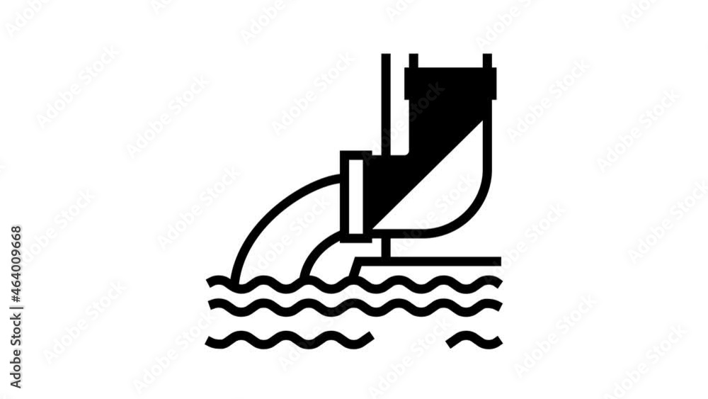 water flowing from drainage pipe animated line icon. water flowing from ...