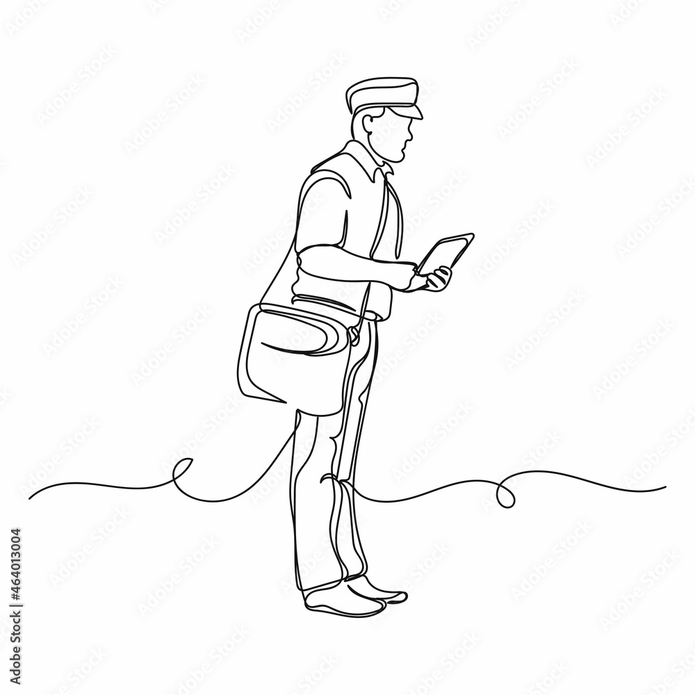 Vector continuous one single line drawing of mailman in silhouette on a ...