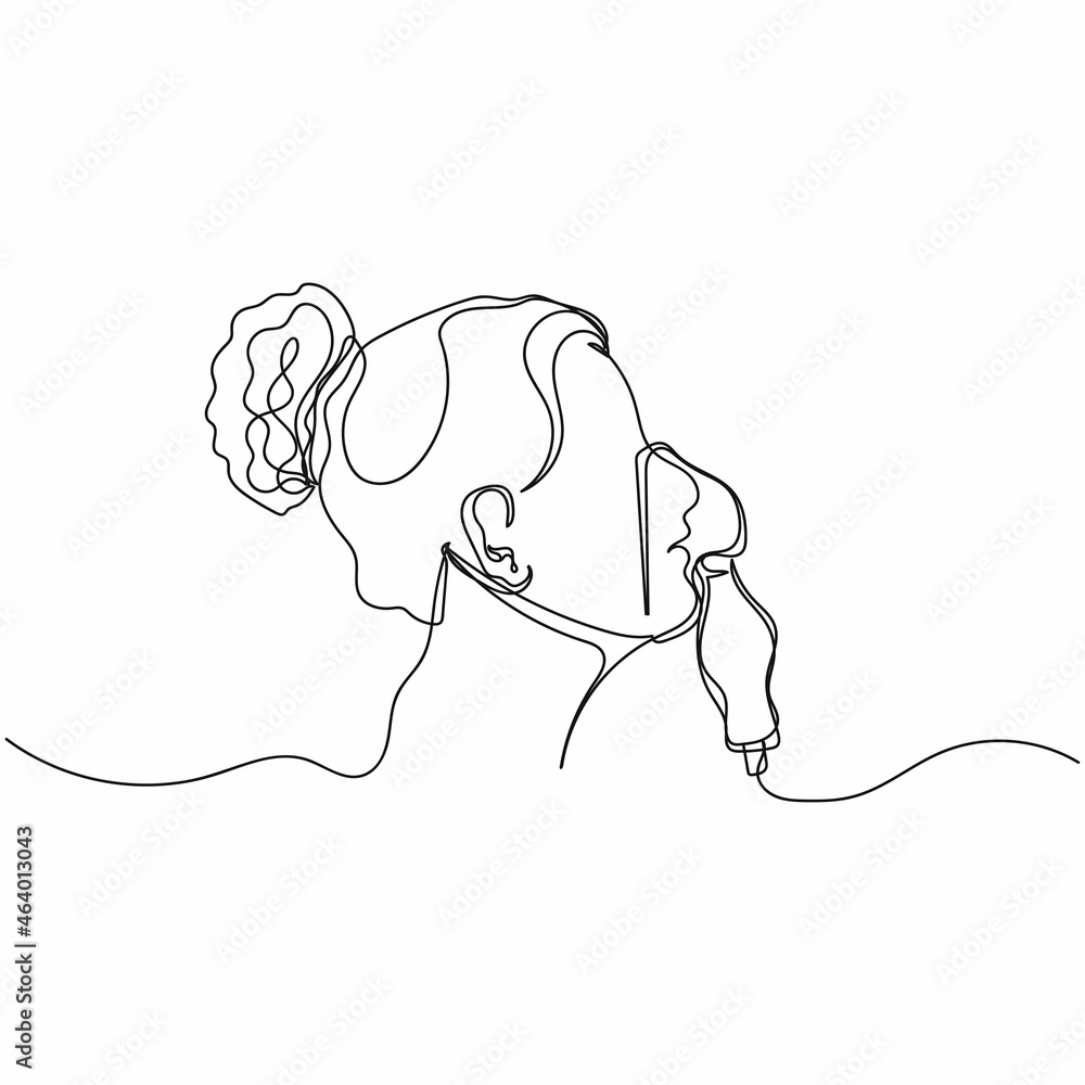 Vector continuous one single line drawing of woman uses inhaler ...