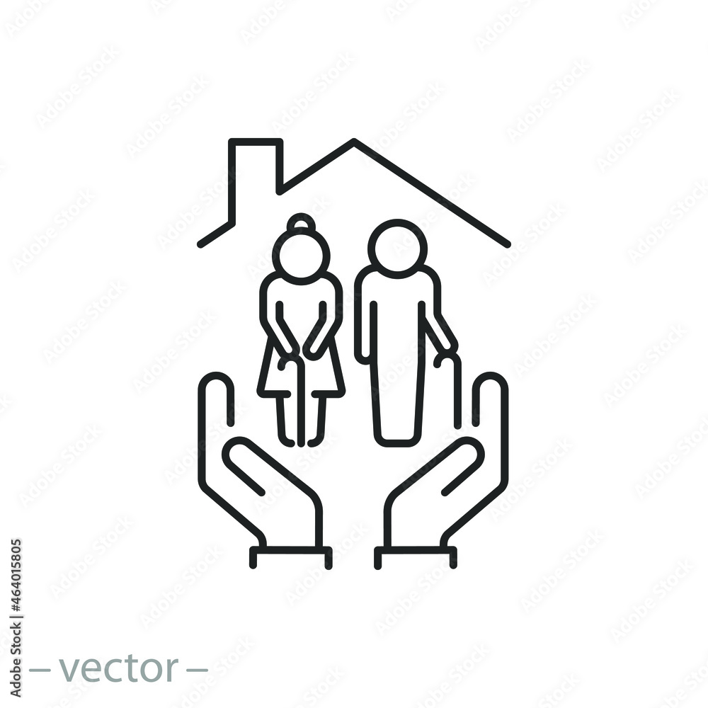 elder care icon, old people with home, help age generation, senior ...