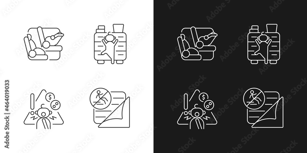 Accidents prevention linear icons set for dark and light mode. Falling ...
