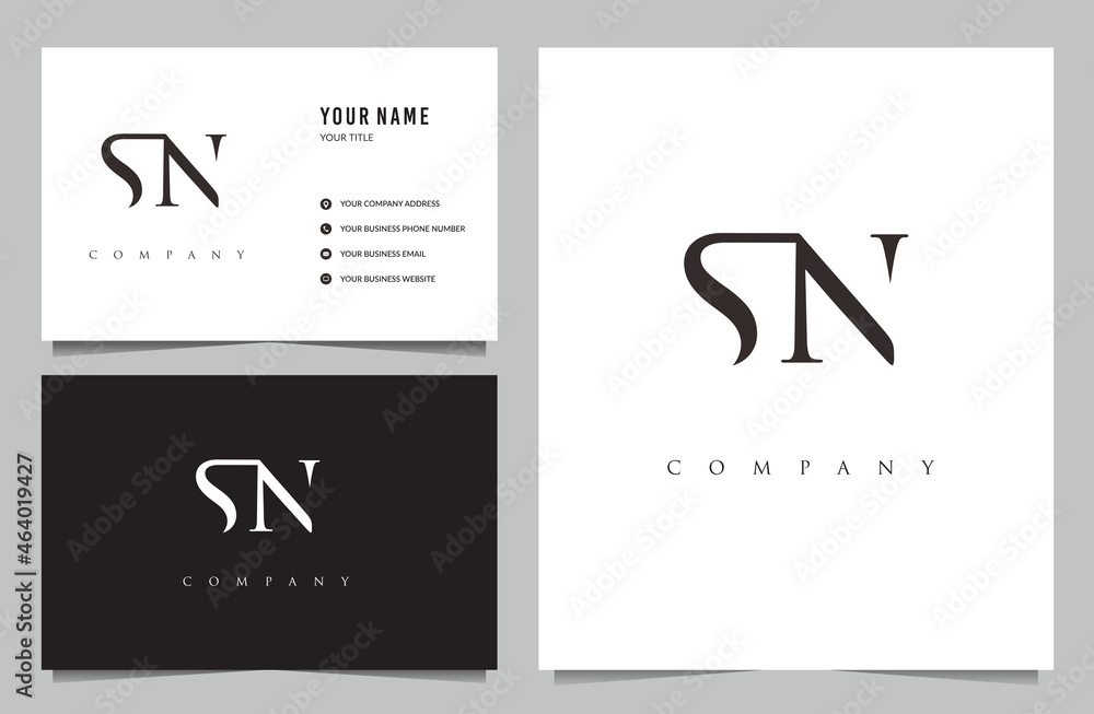 Initial Sn logo and business card Stock Vector | Adobe Stock