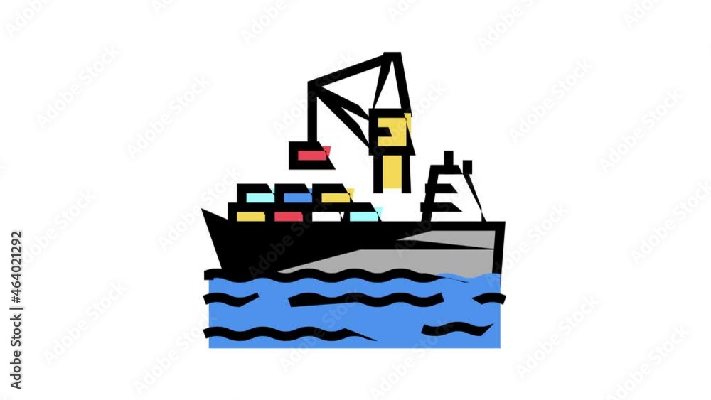containers loading on ship in port animated color icon. containers ...