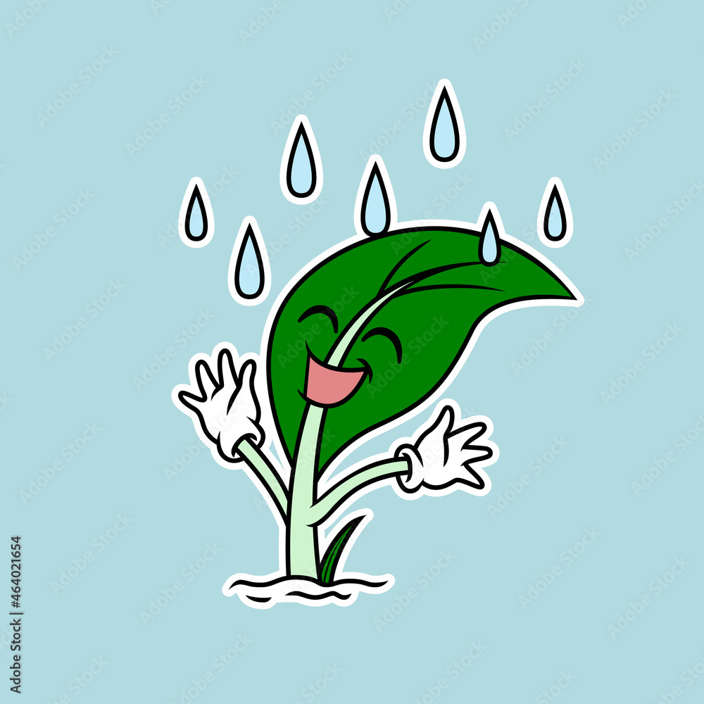 Happy plant cartoon character mascot splashed with water, this cute and ...
