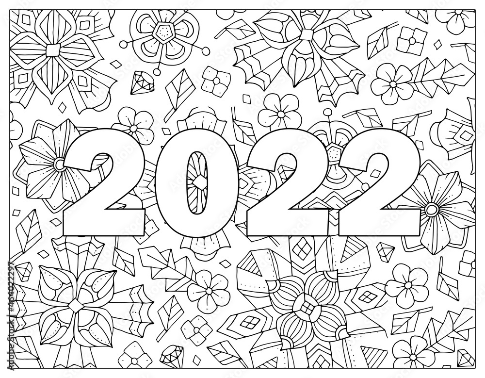 Hand drawing coloring page for kids and adults. Holiday greeting New ...