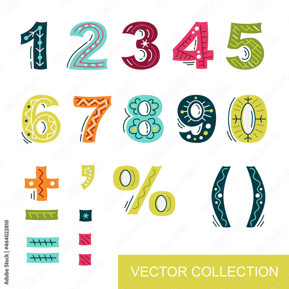 Vector hand-drawn numbers. Numbers for children. Set of letters for ...