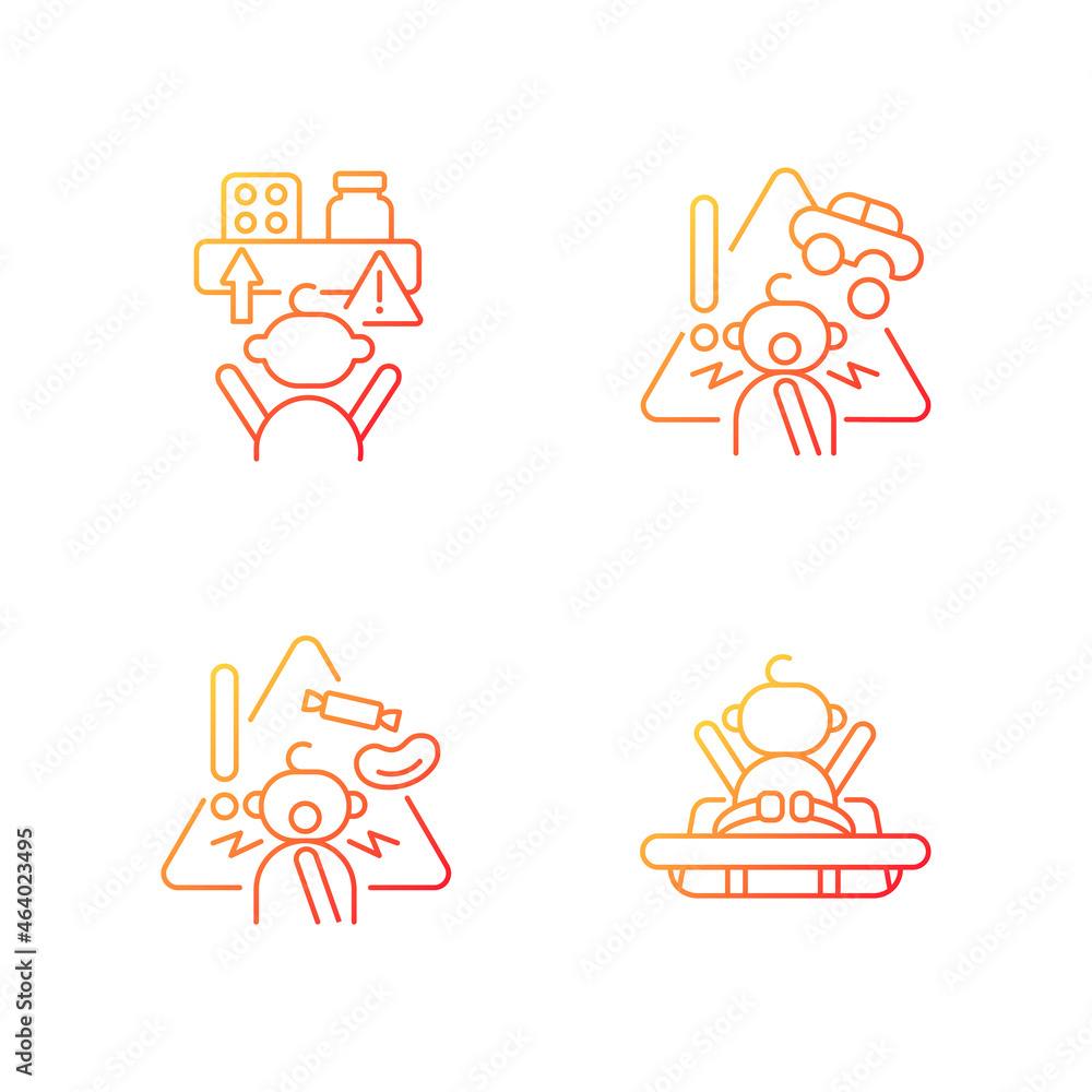 Poisoning and suffocation prevention gradient linear vector icons set ...