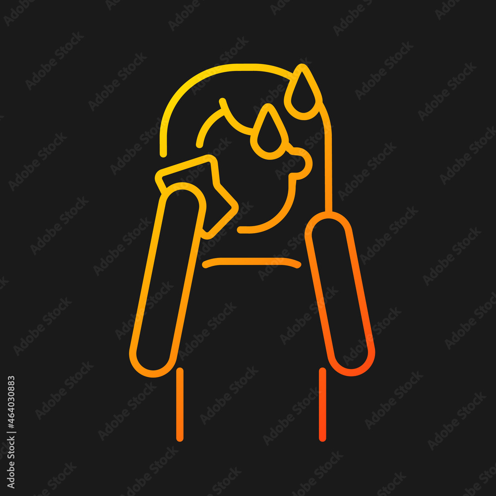 Hot flashes and sweating gradient vector icon for dark theme. Panic ...