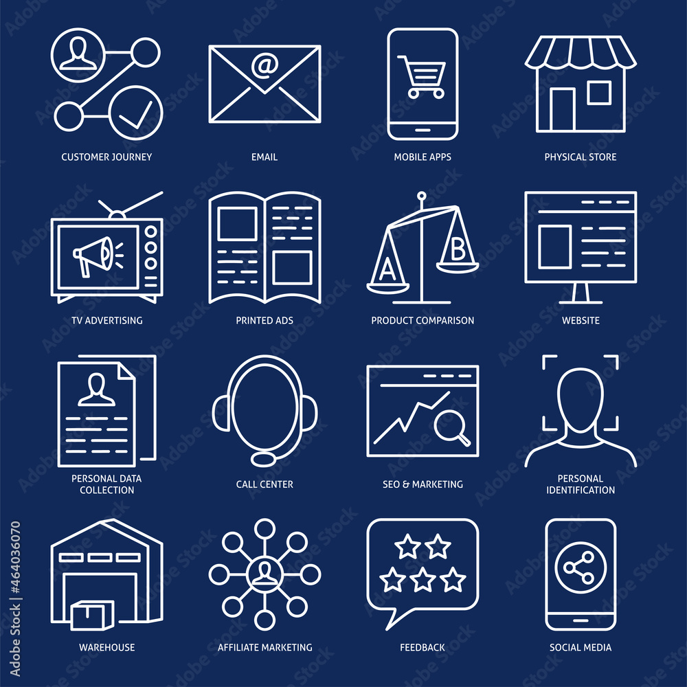 Poster Omni channel icon collection in thin line style – Wall Art ...