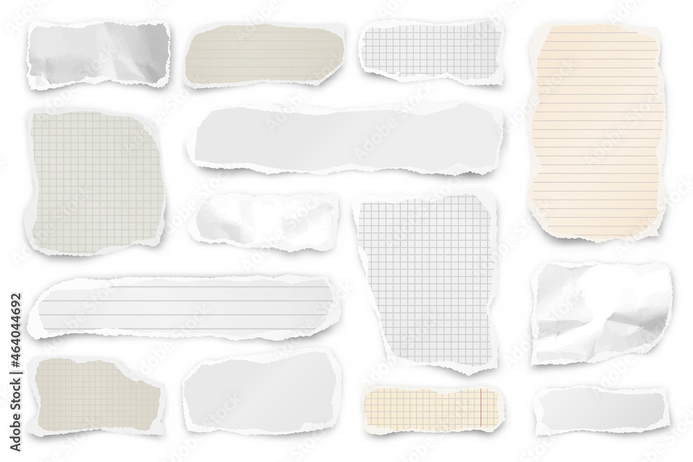 Ripped paper strips. Realistic crumpled paper scraps with torn edges ...