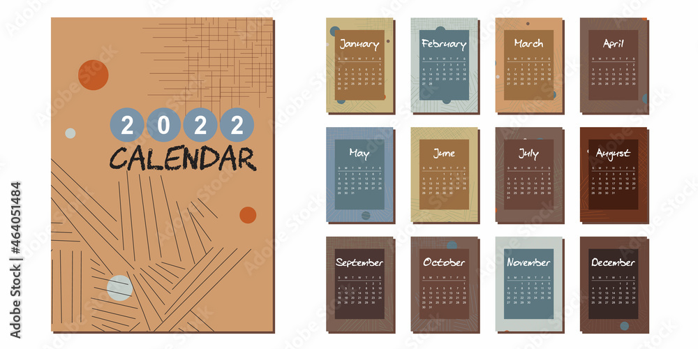 2022 Calendar template, set of 12 months, week start from Sunday ...