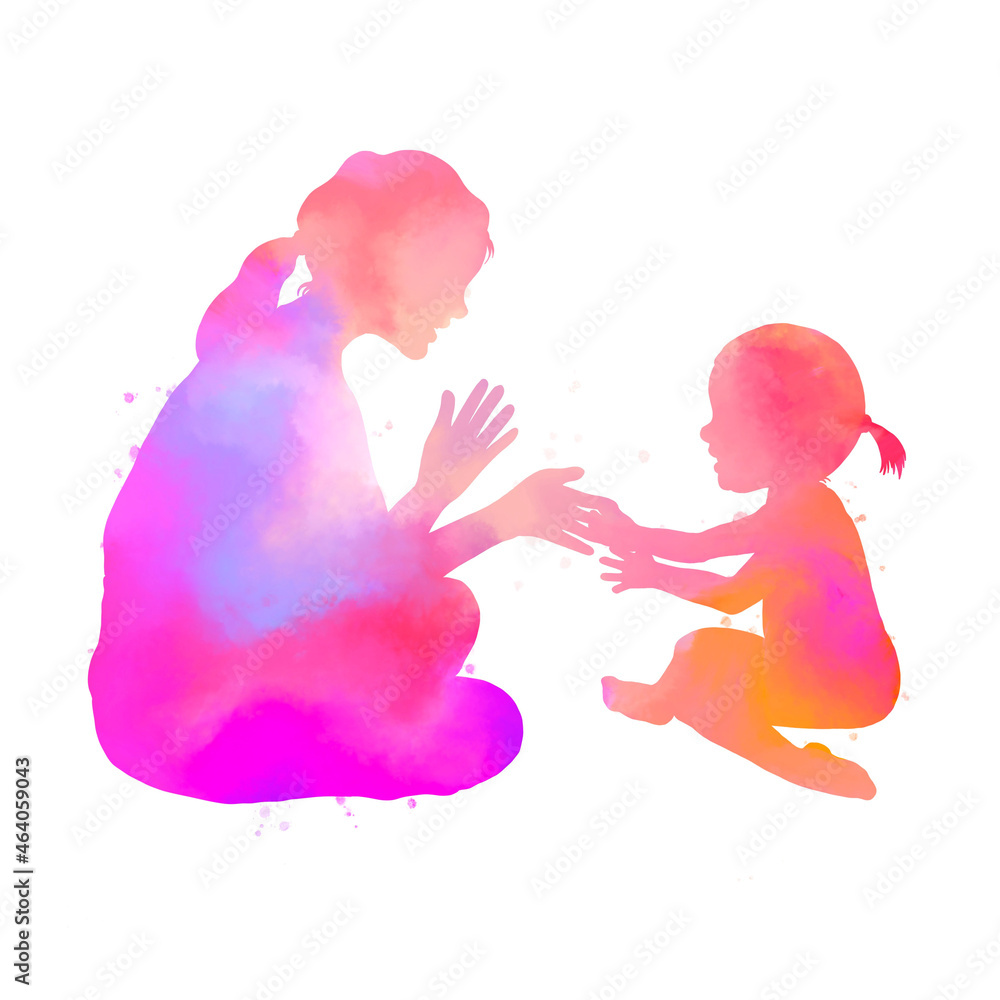 Happy mother's day. Side view of Happy mom with her kid silhouette plus ...