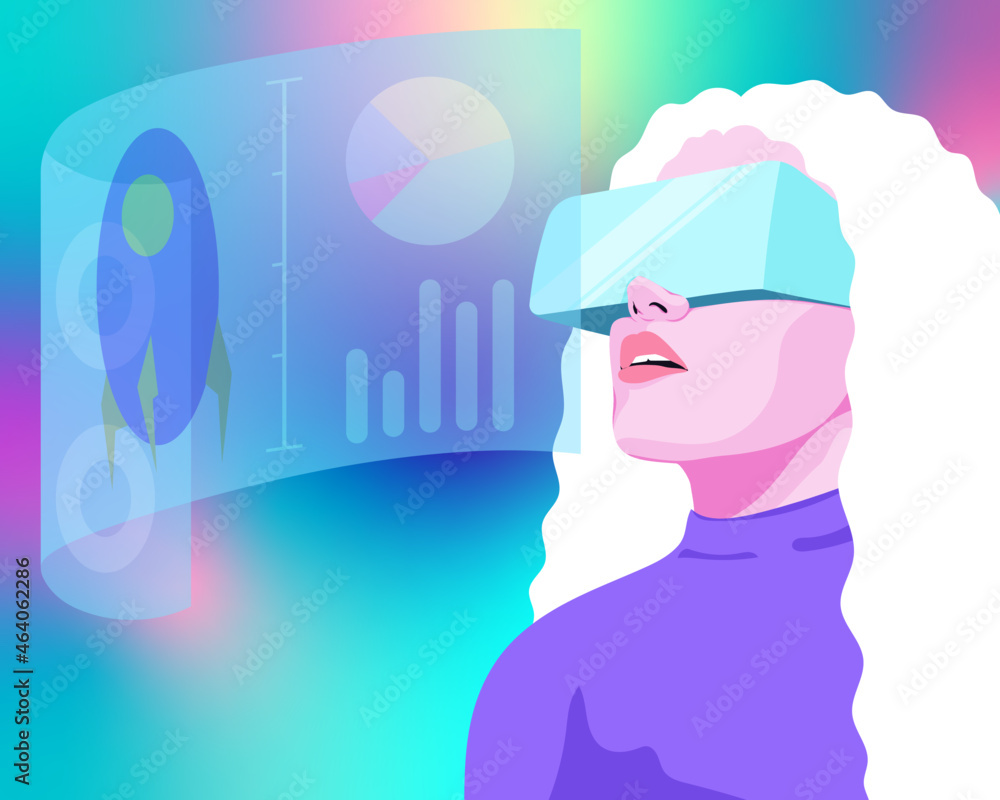 Business woman using augmented reality remote working Stock Vector ...