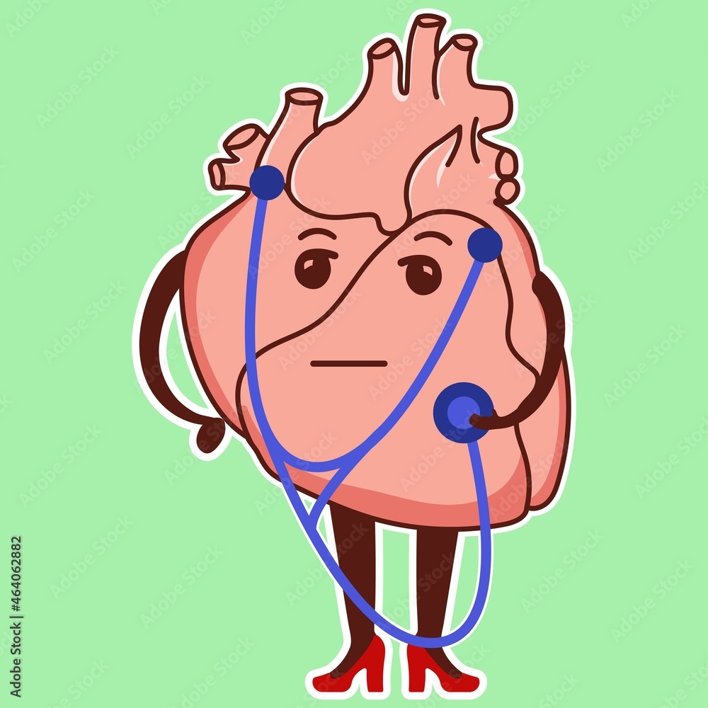 Physiological heart emoji. Cute cardiology character with a ...
