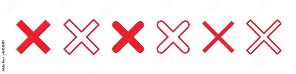 Red cross icon. Red x sign set. No symbol mark, wrong sign vector ...