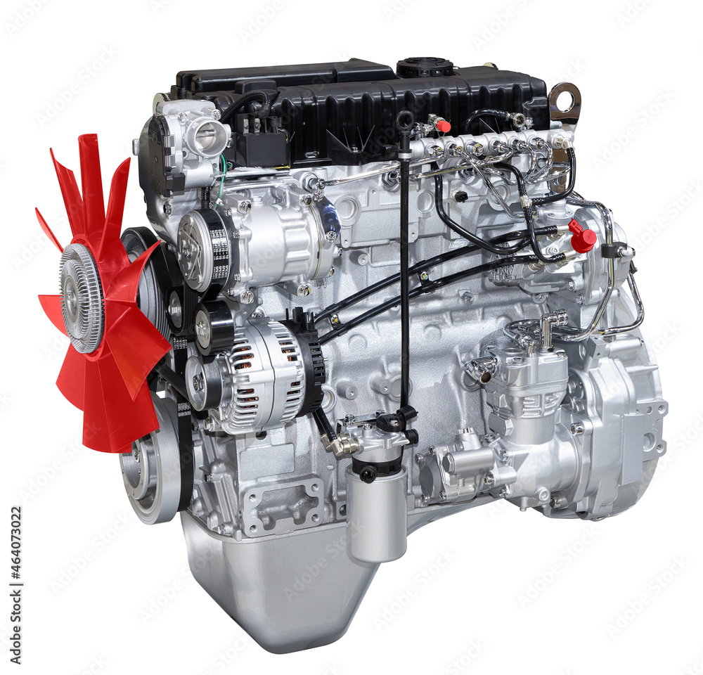 New modern CNG engine. Gas engine for truck or bus. Isolate on a white ...