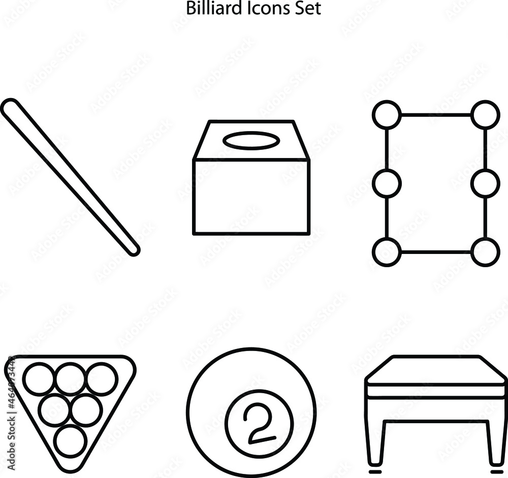 billiard icon set isolated on white background. billiard icon thin line ...