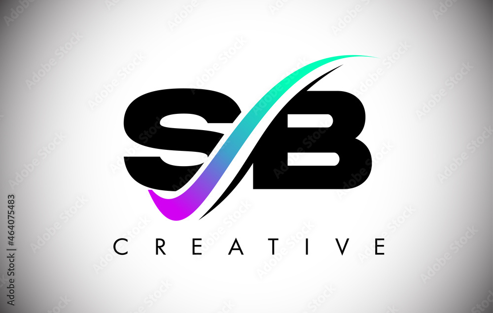 SB Letter Logo with Creative Swoosh Curved Line and Bold Font and ...