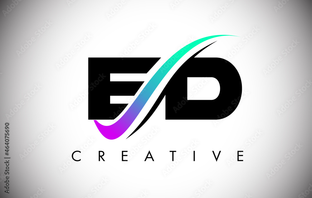 Vetor de ED Letter Logo with Creative Swoosh Curved Line and Bold Font ...