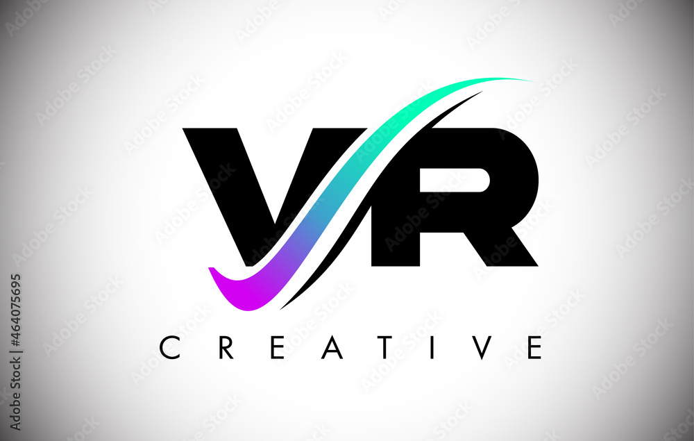 VR Letter Logo with Creative Swoosh Curved Line and Bold Font and ...