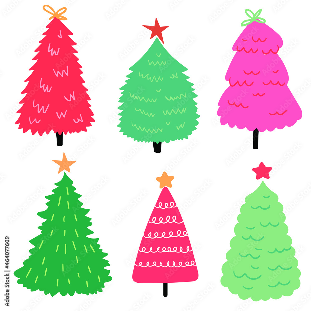 Collection of Christmas trees. Colorful vector illustration in flat ...