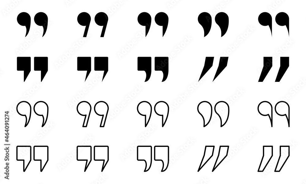 Set of Quotation Mark Line and Silhouette Icon. Quote Mark Symbols ...