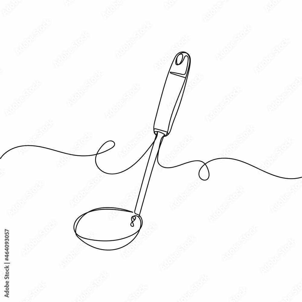 Vector continuous one single line drawing of ladle in silhouette on a ...