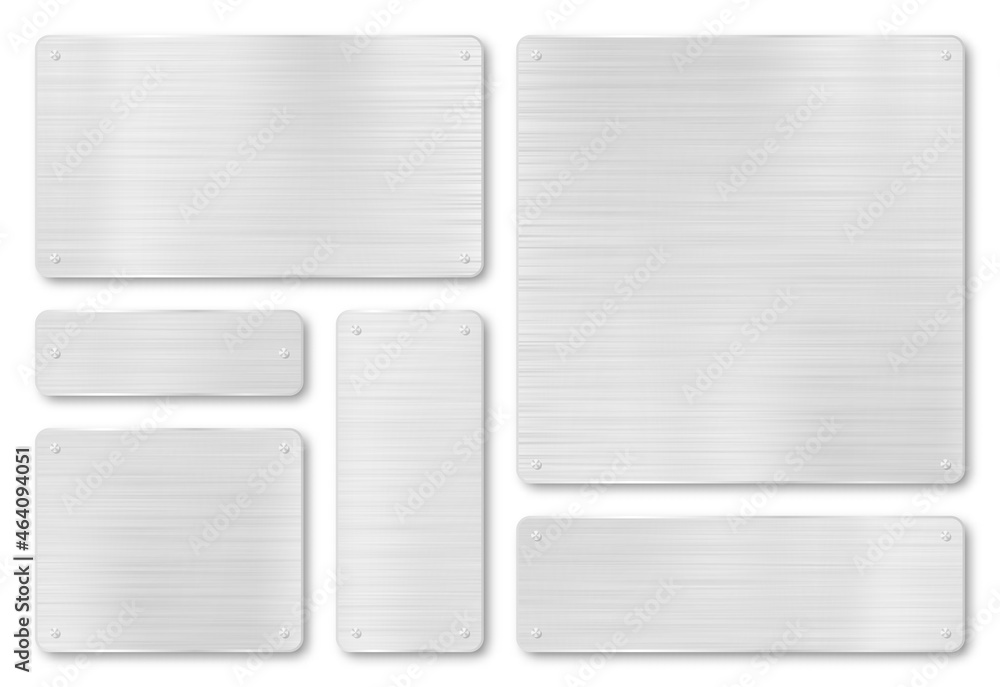 Set of metal plaques, banners and tags. Metal plate and plaque with ...