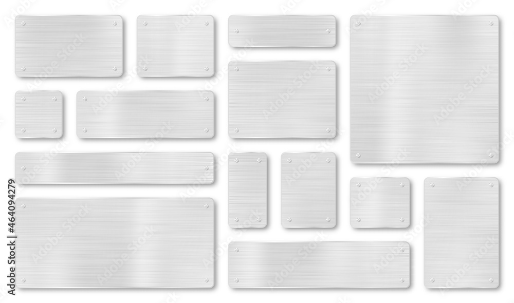 Set of metal plaques, banners and tags. Metal plate and plaque with ...