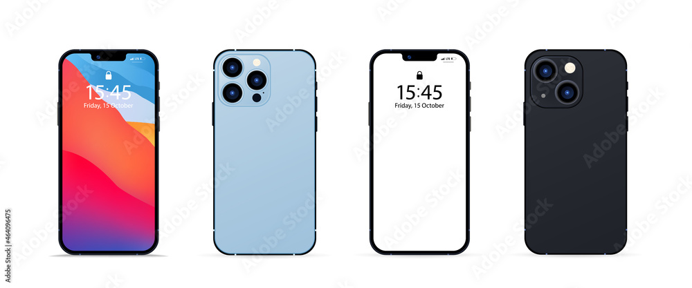 Smartphone frameless with screen saver front, back and side view ...