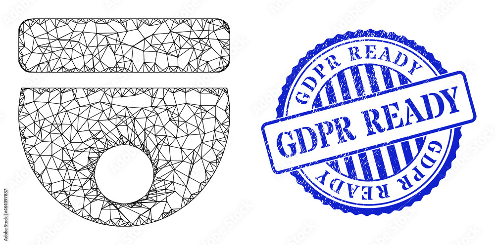 Vector net CCTV camera wireframe, and Gdpr Ready blue rosette scratched ...
