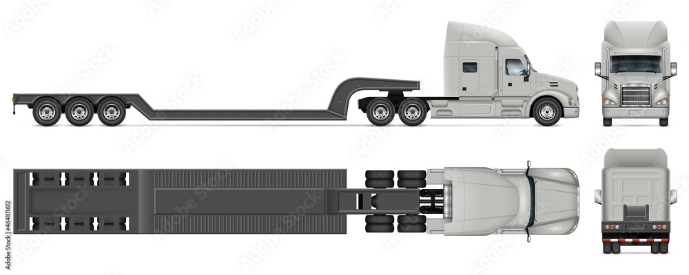 Vetor de Lowboy trailer truck vector mockup on white for vehicle ...