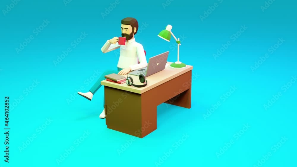 Working Day Programmer With Laptop - Low Poly Animation. Office man ...