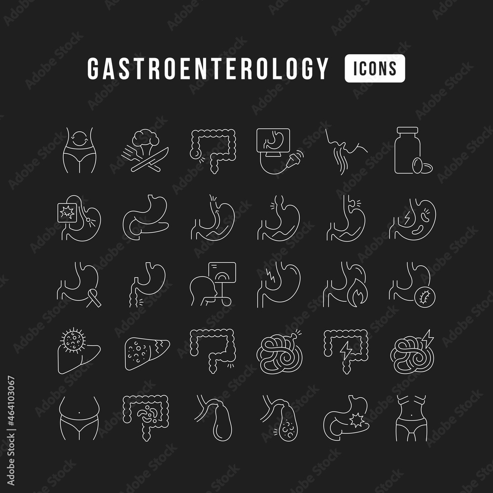 Gastroenterology. Collection of perfectly thin icons for web design ...