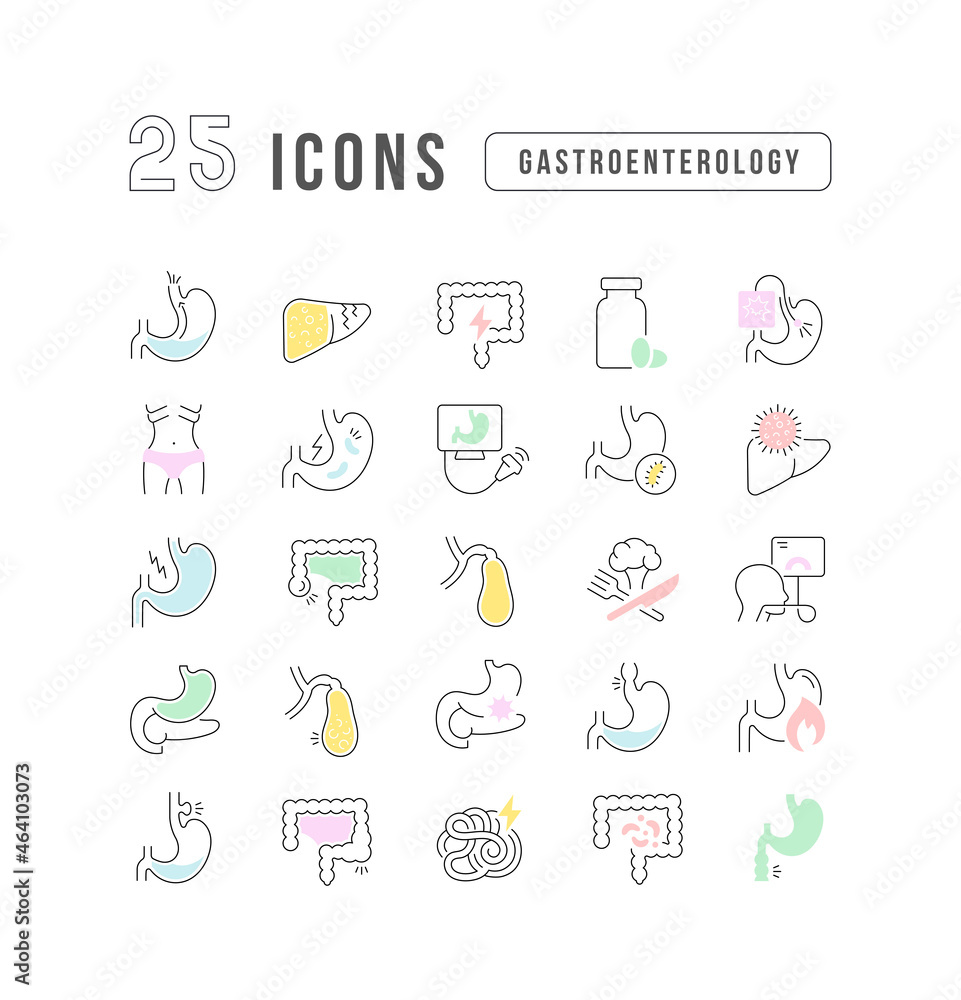 Gastroenterology. Collection of perfectly thin icons for web design ...