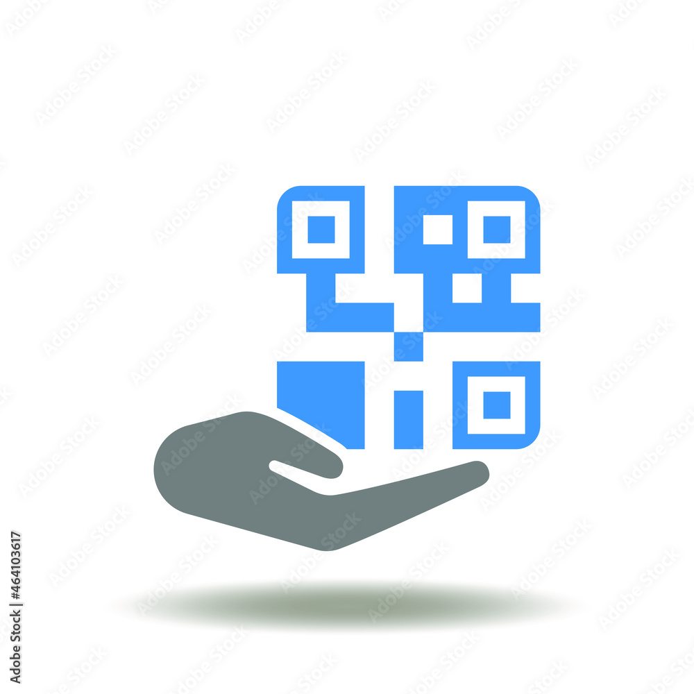 Vector illustration of hand hold qr code. Symbol of get qr code pass ...