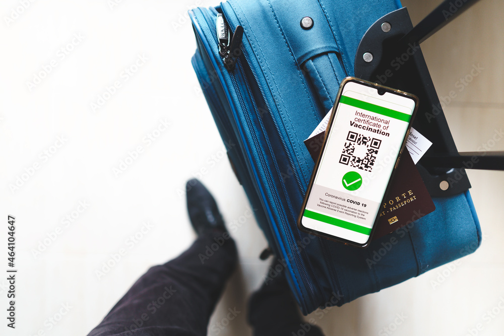 Smart phone with QR code of international certificate of vaccination ...