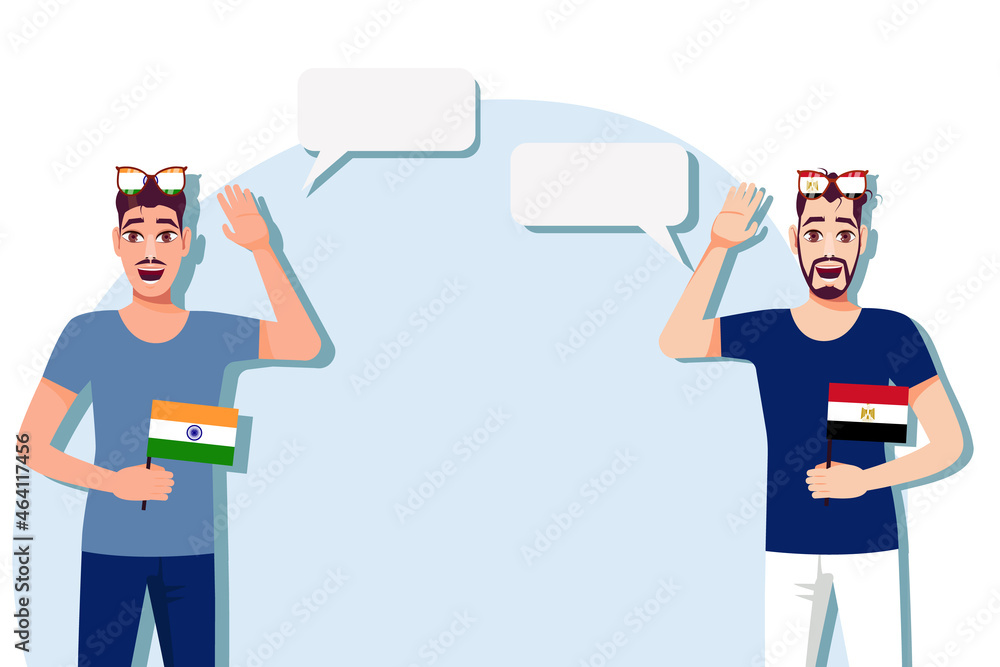 Men with Indian and Egyptian flags. Background for the text. The ...