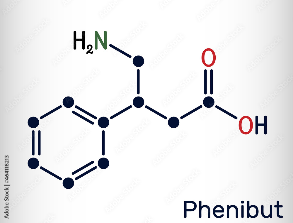 Phenibut molecule. It is central nervous system depressant with ...