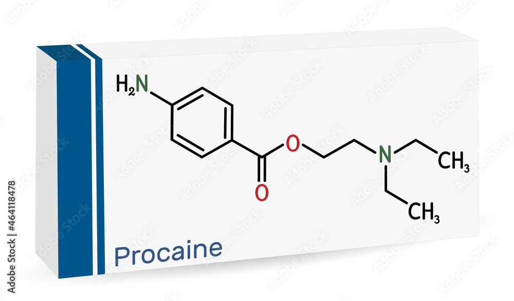 Procaine molecule. Is a local anesthetic drug. Skeletal chemical ...
