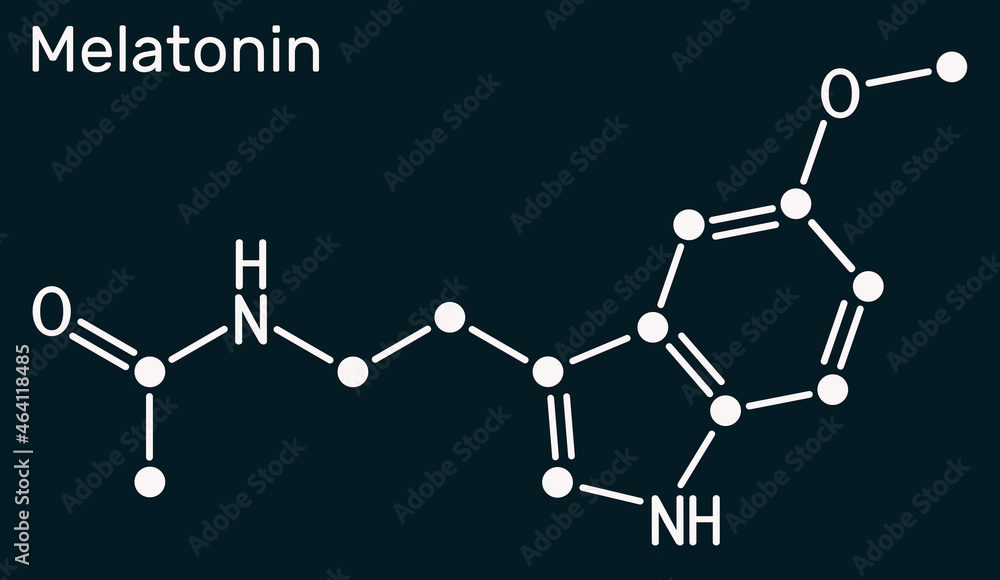 Melatonin molecule, hormone that regulates sleep and wakefulness ...