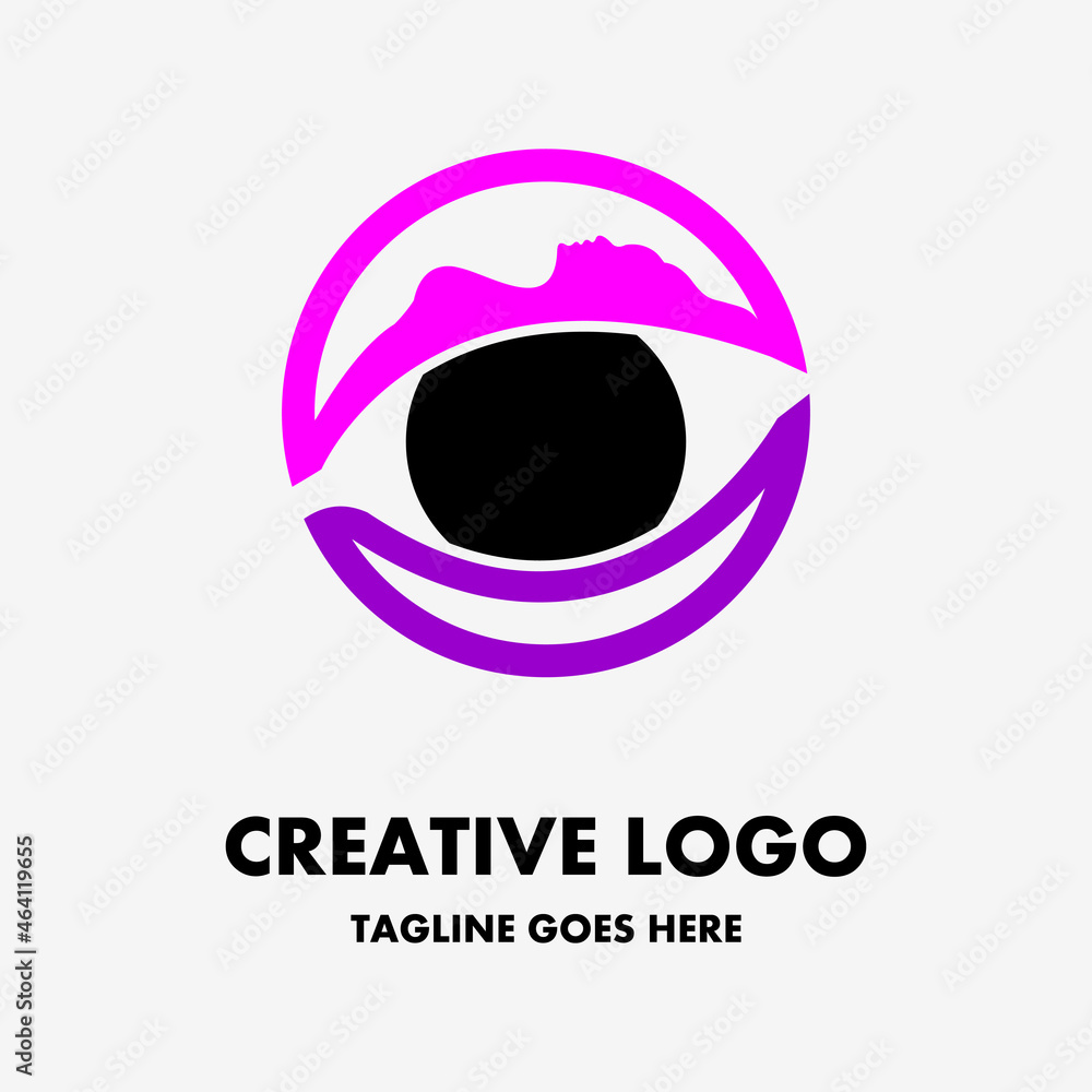 Vetor de pink and purple eye icon with woman silhouette. illustration ...