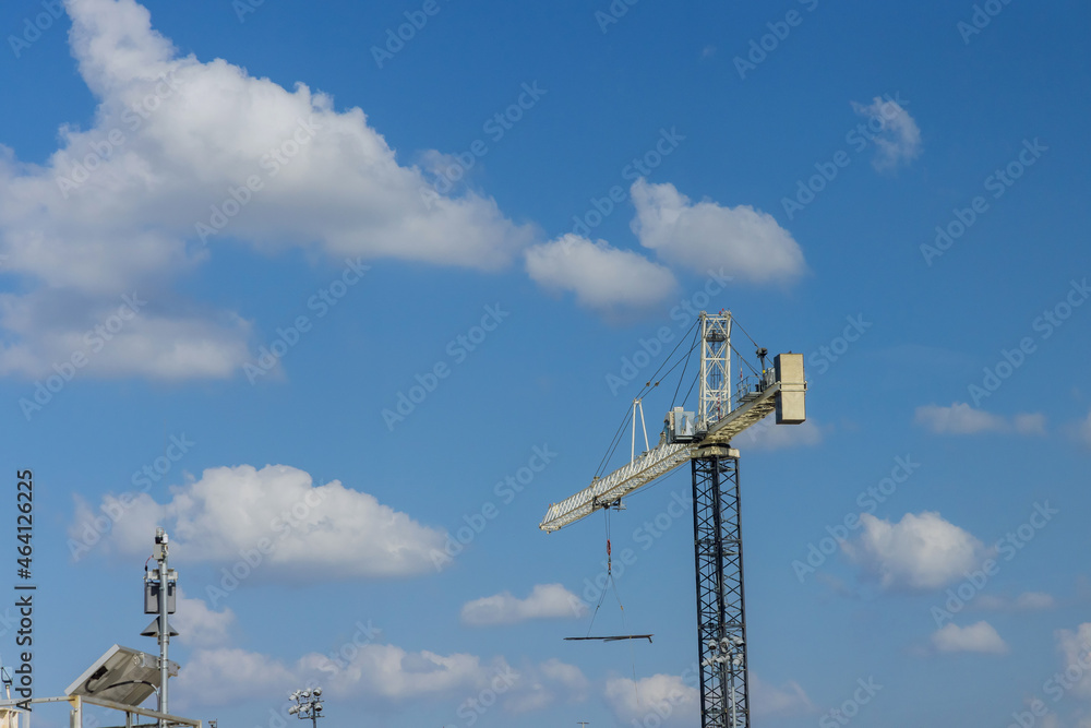 Rigger crane at construction site structural steel large residential ...