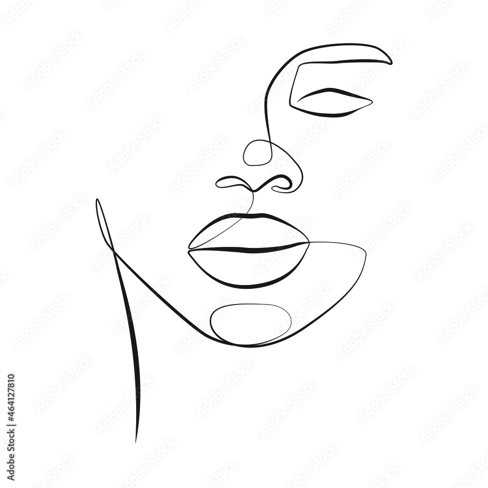 Face of an African American person close-up one line drawing on white ...