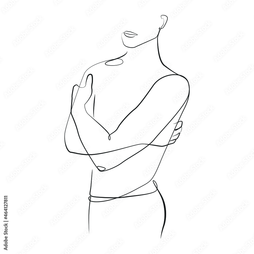 Athletic man stands with his arms crossed over his chest line art on ...