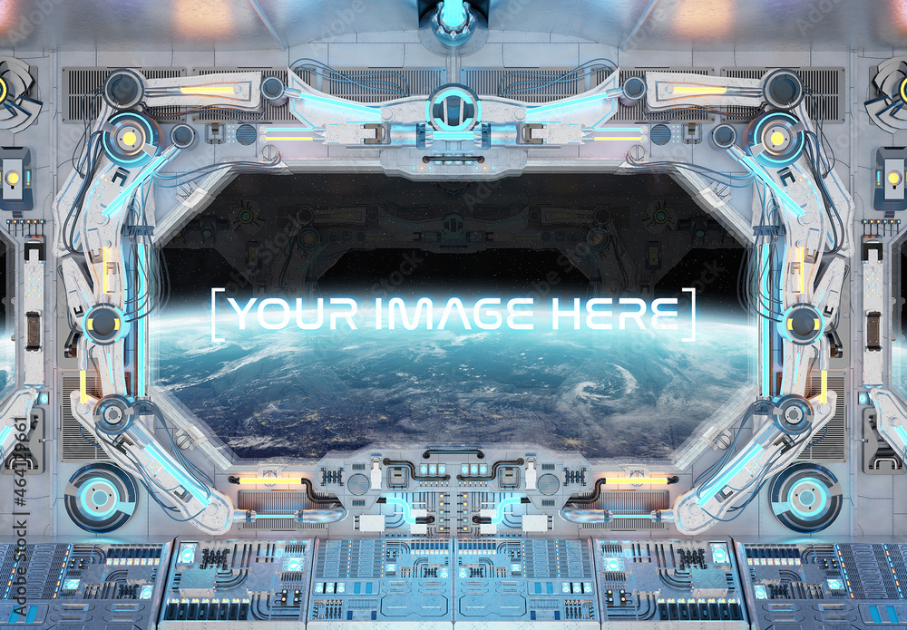 Spaceship Cockpit Interior Mockup with Isolated Window Stock Template ...